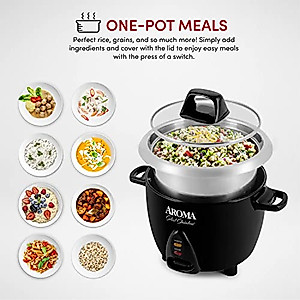 Aroma Housewares Select Stainless Rice Cooker & Warmer with Uncoated Inner Pot, 3-Cup(uncooked)/6-Cup(cooked)/ 1.2Qt, ARC-753SGB, Black