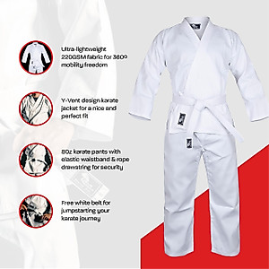 Hawk Sports Karate Uniform, Lightweight Karate Gi with Belt for Kids and Adults, Ideal for Martial Arts Training and Sparring, Durable Training Gear, Size 5 (5'9''/170lbs)