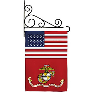 US Marine Corps Garden Flag - Set Wall Holder Armed Forces USMC Semper Fi United State American Military Veteran Retire Official - House Banner Small Yard Gift Double-Sided Made in USA 13 X 18.5