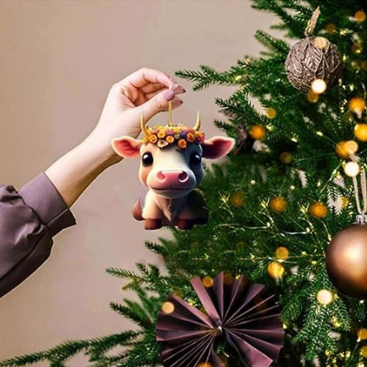 2Pcs Cute Cartoon Cow Car Pendant Home Tree Decoration, Christmas Tree Ornament, Home Decor,Highland Cow Pendants Christmas Tree Decorations