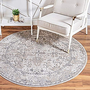 Unique Loom Portland Collection Area Rug - Central (5' 3" Round, Ivory/ Gray)