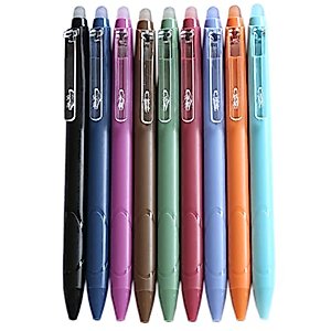 GANSSIA Vintage 9 Colors Erasable Gel Ink Pens 0.5mm Point Assorted Erasable Gel Pen Retractable for Writing Drawing Coloring Art Pack of 9PCS (INK color is LIGHTER than normal gel pen ink)