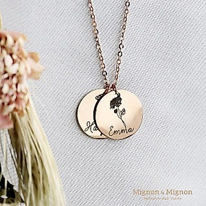 MignonandMignon Gold Personalized Gift for Her Birth Flower Necklace Name Necklace Flower Jewelry Floral Bouquet Mothers Day Gift Personalized Jewelry - LCN-FL-G
