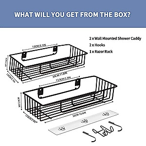 WOSOMOK Shower Caddy Rustproof Bathroom Organizer Shelf in Adhesive or Screws 2-Pack Stainless Steel No Drilling Shower Basket for Inside Shower & Kitchen Storage