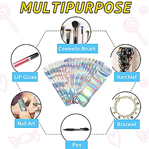 100 Pieces Smell Proof Bags Holographic Packaging Bags Storage Bag with Clear Window for Food Storage (Holographic Color, 2.8x8.7 Inch)