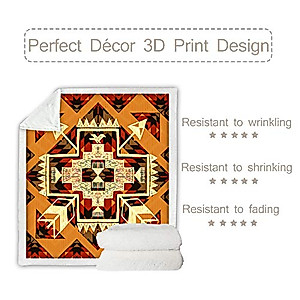 Sleepwish Aztec Southwestern Soft Fleece Throw Blanket Hippy Sherpa Blanket Warm Soft Vibrant Western Decor for American West Inspired Bedroom, Orange and Gold Queen (90" X 90")