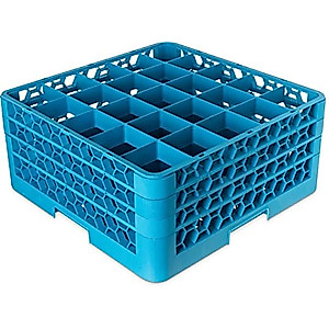 Carlisle FoodService Products OptiClean Plastic 25-Compartment Divided Glass Rack, Blue, (Pack of 2)