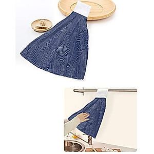 Ldtrchee Navy Blue Hand Towel with Hanging Loop, Abstract Mountains Line Minimalist Art Hanging Tie Towels Set 2 Pcs, Kitchen Absorbent Towel for Bathroom Tea Bar Laundry