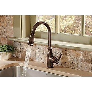 Moen Brantford Oil Rubbed Bronze One-Handle Pulldown Kitchen Sink Faucet Featuring Power Boost and Reflex Retractable Docking System, Traditional Kitchen Faucet with Sprayer, 7185ORB