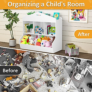 Doodlefurni Toy Organizers and Storage, Odor-Free Wood Kids Bookshelf, Toy Storage, Book Shelf Organizer for Kids, Suitable for Children's Rooms, Playrooms, Nursery, Paintable, Easy to Clean.