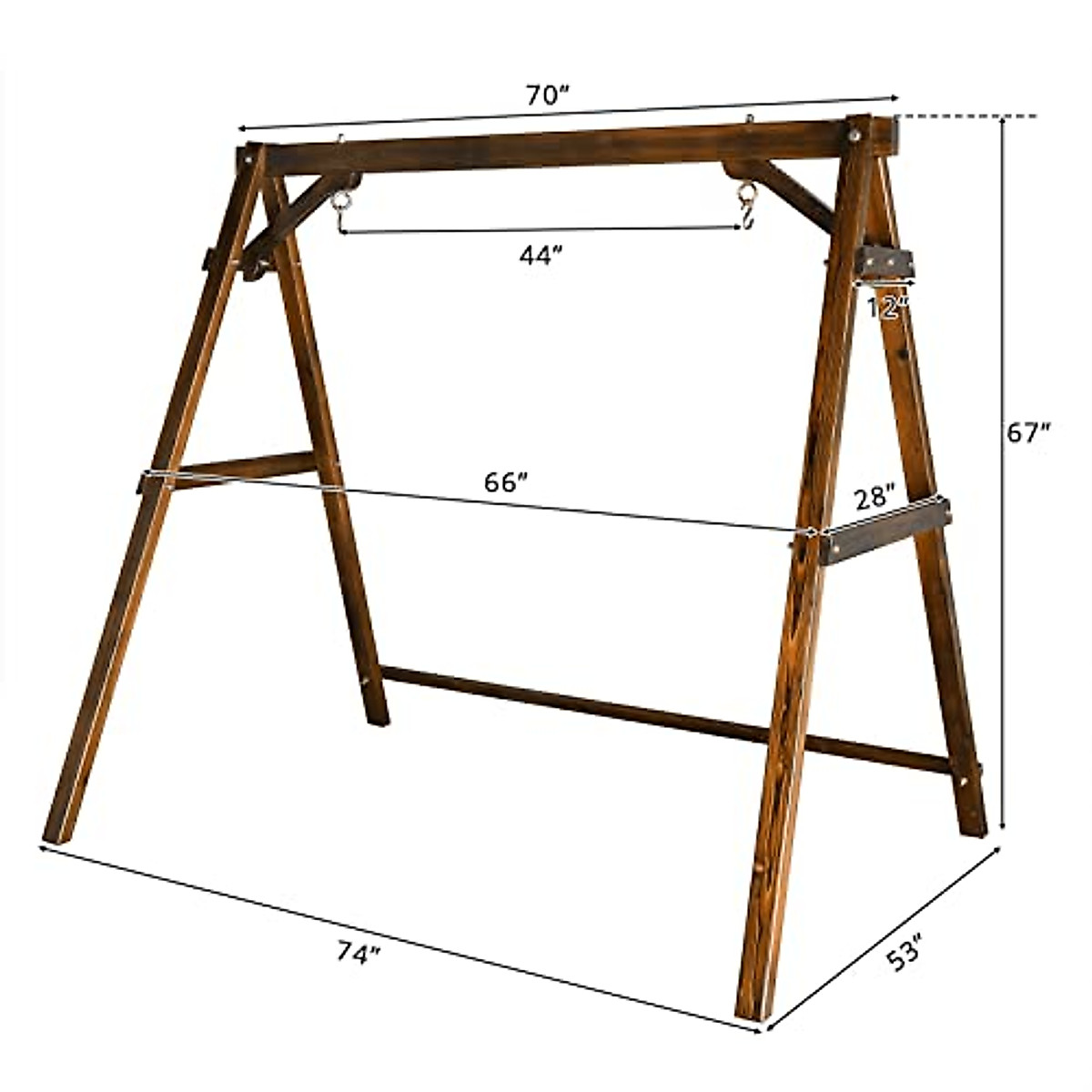 Outvita Porch Swing Stand, 67" Wooden Swing Frame with Extra Bottom Connection Board and Stable A Frame for Patio, Porch, Backyard 600lbs Capacity