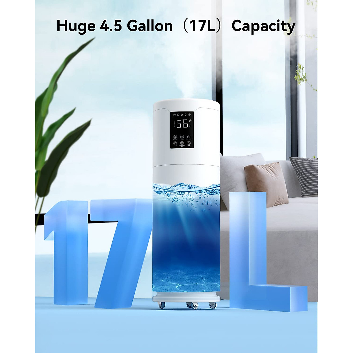 Ultra Large Humidifiers for Bedroom, 17L/4.5Gal Tower Humidifiers for Large Room 2000 sq ft, Cool Mist Humidifier with Extension Tube for Home School Office Commercial Greenhouse Plants Warehouse