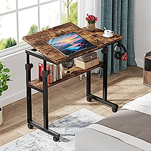 Tribesigns Portable Desk, Height Adjustable Sofa Bedside Laptop Table on Wheels, Small Standing Desk Rolling Computer Cart for Home Office Bedroom Living Room