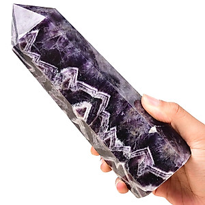 MOGEMT Large Dream Amethyst Healing Crystal Wand Point Obelisk Tower 6 Faceted Reiki Chakra Meditation Therapy 1.5-2.0 LBS