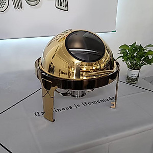 HONHPD Gold Stainless Steel Chafing Dish 1 Packs, 6.5 Quart Round Chafer, Roll Top Chafer for Catering Buffet Warmer Set with Pans and Fuel Holders