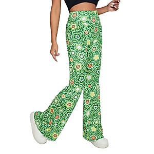 70s Flare Pants for Women - EDC Rave Festival Outfit High Waist Bell Bottom Boho Cute Groovy Disco Trousers(Green, M, 1050e)