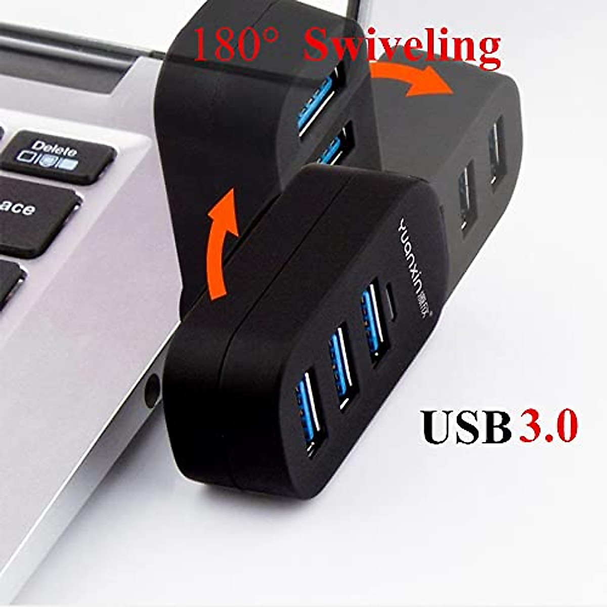 Hipipooo USB Splitter 90°/180° Rotatable 3.0 USB Port Expander Mltiport USB to USB Adapter Portable Hubs for Windows Laptop, Xbox, Wii,PS3, PC, MAC, Mac Book, Tablet, Tab (Black)