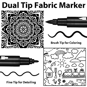 Gain-Art Black Fabric Markers - Dual-Tip Fabric Markers Permanent for Clothes - Non-Toxic Fabric Paint Pens for Personalizing Shirts Bags Hats Canvas, and Textiles