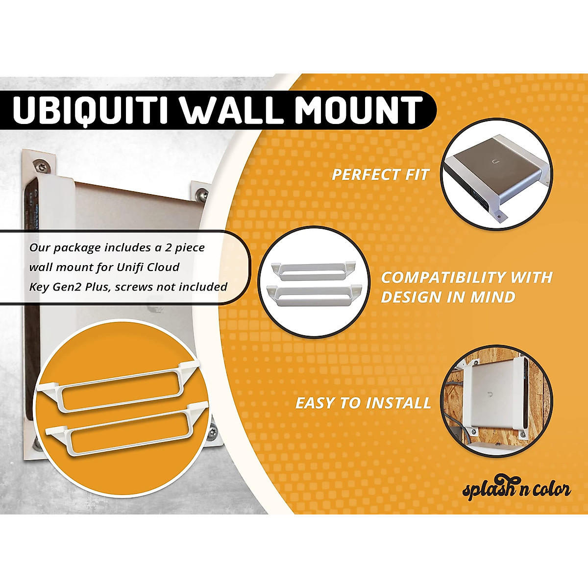 SplashNColor Wall Mount Ubiquiti Wireless Network – Router Bracket, Compatible with Networks Unifi Cloud Key Gen2 Plus, Rugged Design, Versatile Storage Alternative Vertical Wall Mount Equipment