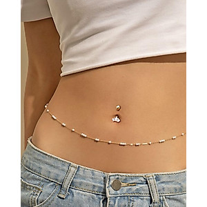 COCHARM 14G Christmas Belly Button Ring Gold Short Bar Belly Button Rings Belly Ring Surgical Steel