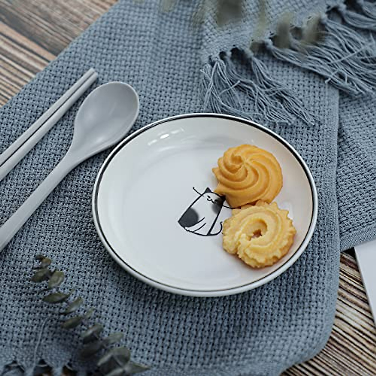 SOCOSY Cute Cartoon Dog Ceramic Seasoning Dishes Sauce Dish Sushi Dipping Bowl Appetizer Plates Tea Bag Holder Serving Dish for Kitchen 5'' (Cat)