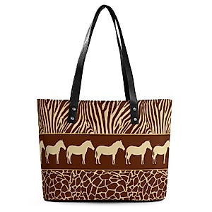 Womens Handbag Animals Horse Giraffe Prints Leather Tote Bag Top Handle Satchel Bags For Lady