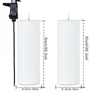 volnyus White Flameless Candles Set of 2 (3x9 inch) Flickering LED Wax Candles Battery Operated with Remote Control Timers for Fall Decor/Night Light/Fireplace/Party Dimmable Pillars Flat top