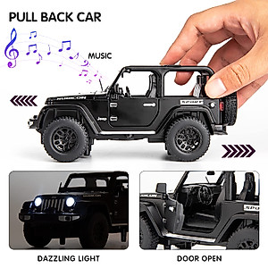 BDTCTK Compatible for 1:32 Wrangler Model Car, Zinc Alloy Pull Back Toy Car with Sound and Light for Kids Boy Girl Black