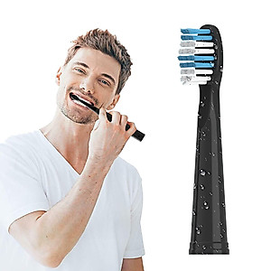 Replacement Toothbrush Heads Compatible with fairywill Electric Toothbrush, Model FW-507/FW-508/2011/959/917/551, D1/D3/D7/D8,W Shape Design Planted with Nylon Bristle (6 Pack - Black)