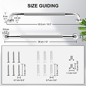 supregear Bathroom Grab Bar, 2 Pack Non-Slip Bathroom Safety Handle 12 in 304 Stainless Steel Bath Safety Grip Balance Grab Bar for Bathtub Toilet Kitchen Bedroom, Concealed Screw Wall Mounted