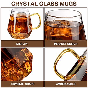 Patelai 4 Pieces Glass Coffee Cups with Handle, 10 oz Glass Clear Coffee Mugs for Hot Espresso Liquor, Microwave Safe Tea Cups Glass Set Gift, Diamond Design(4 Pieces)