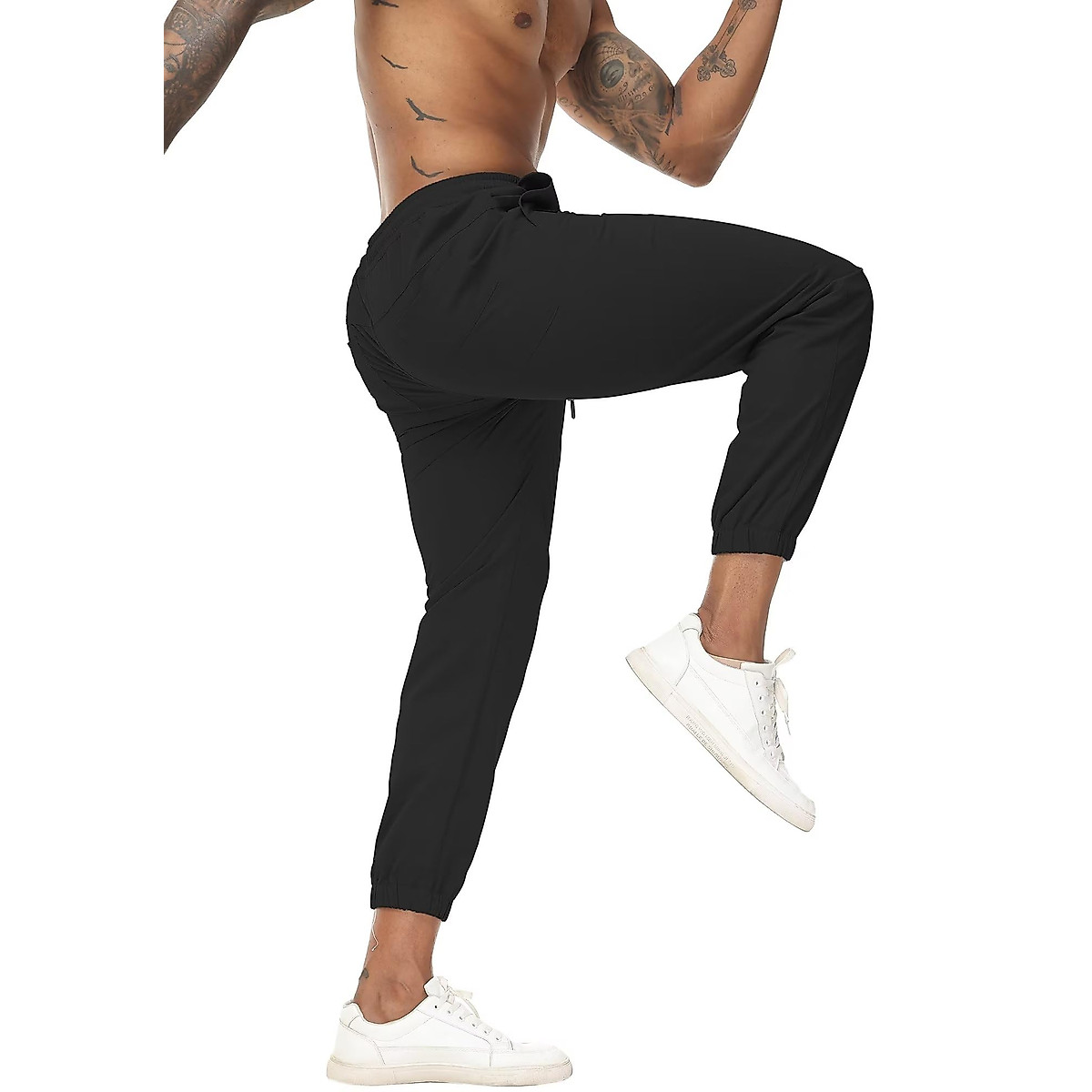 Tyhengta Mens Casual Joggers Pants Elastic Waist Drawstring Chino Jogging Sweatpants for Men Black Large