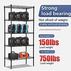 FDW 5 Tier 22L x 12W x 48H Pantry Shelves Adjustable Storage Rack Metal Shelf NSF Shelving Units for Kitchen Garage Small Places Commercial,Black