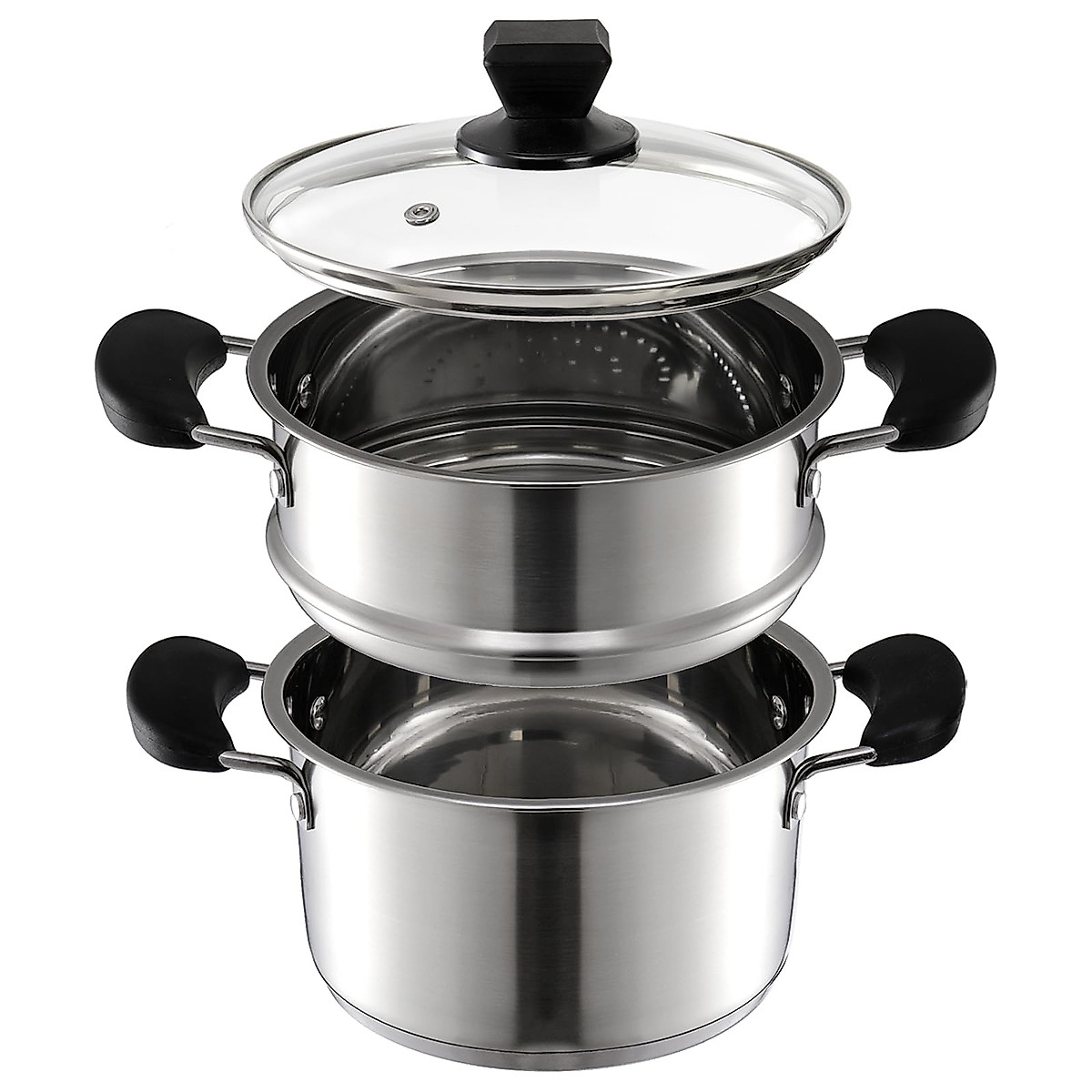 ZENFUN Stainless Steel Steamer Pot with Basket, 1.8 Quart Stock Pot with Glass Lid, Mini Steaming Pot Cookware with Handle, Metal Cooking Steamer for Vegetable, Stews, Pasta, Sauce, Food, Support for