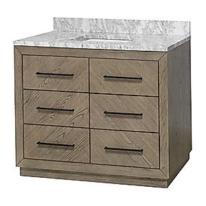 Avery 42-inch Bathroom Vanity (Carrara/Gray Oak): Includes Gray Oak Cabinet with Stunning Carrara Marble Countertop and White Ceramic Sink