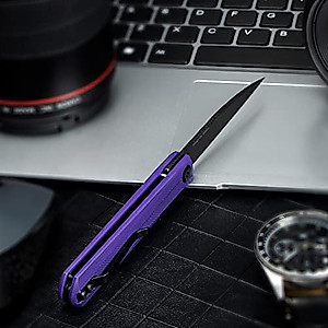 CIVIVI Clavi Folding Knife, Gentleman's Knife Front Flipper Knife for Everyday Carry, 3.06" Nitro-V Steel Blade Purple G10 Handle Pocket Knife for EDC Ostap Hel Designed C21019-2