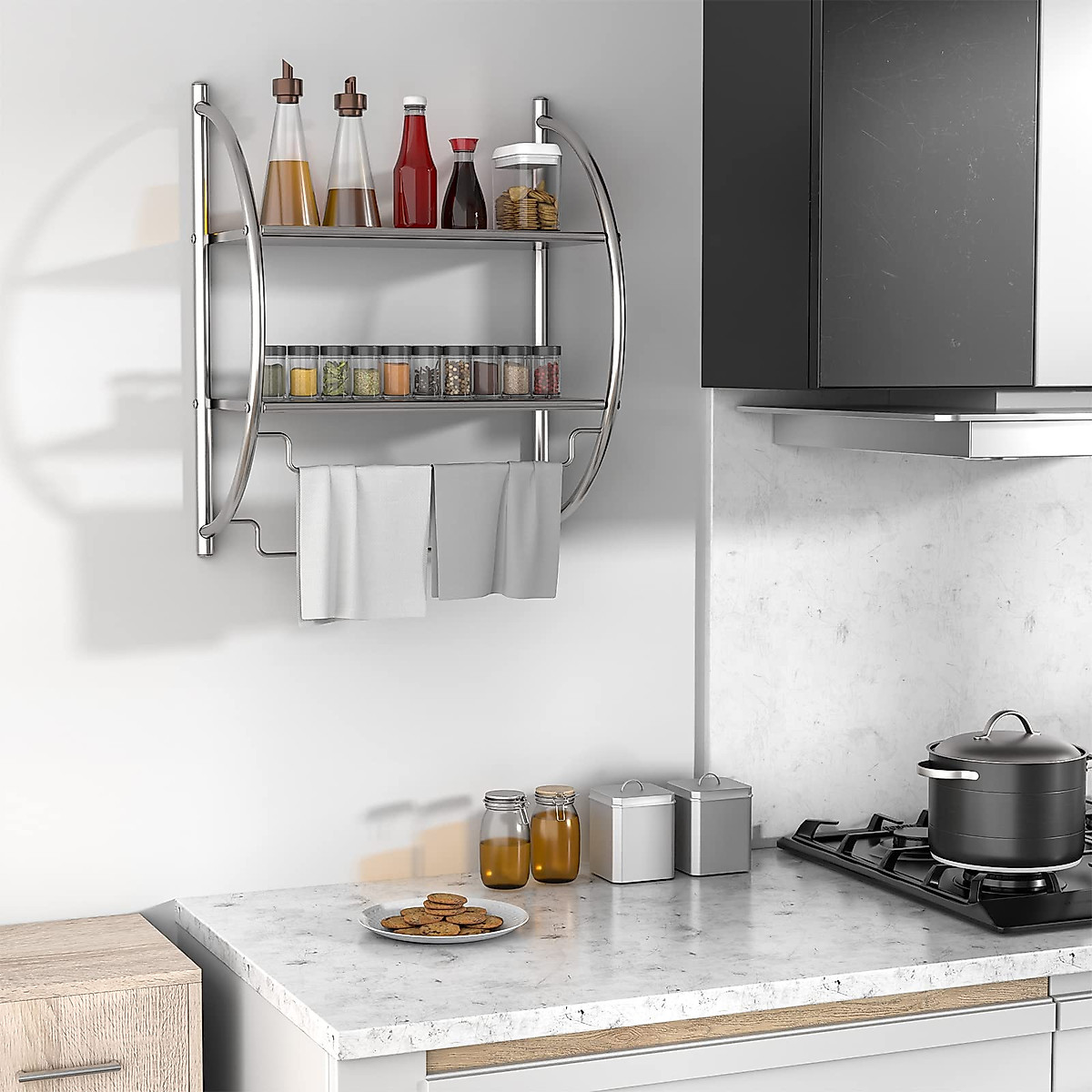 S AFSTAR 4 Pack Bathroom Towel Racks with Shelf, 2-Tier Metal Towel Racks with Leaky Design Shelves & Towel Bars, Wall Mounted Shelf Racks for Living Room Kitchen Bathroom, 18" W X 10" D X 22" H