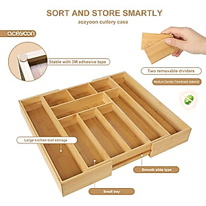aceyoon Bamboo Kitchen Silverware Drawer Organizer,Expandable Cutlery Holder with Drawer Dividers, Adjustable Kitchen Utensil Organizer for Flatware,Utensils,Cutlery (8-10 Slot)