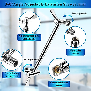 High Pressure Rainfall Shower Head, Rain Head with Height/Angle Adjustable Extension Arm and Handheld Combo, Koeka Flow Stainless Steel Powerful Spray Long Hose
