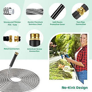 Garden Hose 50 ft - Metal Garden Hose Stainless Steel Water Hose Flexible Garden Hose 50 ft Collapsible and No Kink Water Pipe