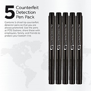 SILVER by AccuBANKER (5 Counterfeit Pens) Counterfeit Bill Detector Pen with Chisel Tip, Money Checker, Detector Pen Detects Fake Counterfeit Bills from Most World Currencies