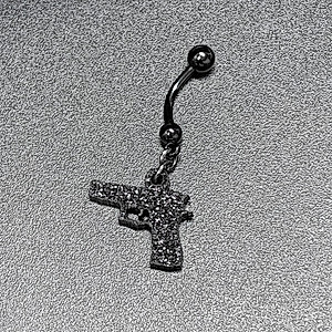 Body Candy Black Glitter Gun Dangle Belly Button Ring