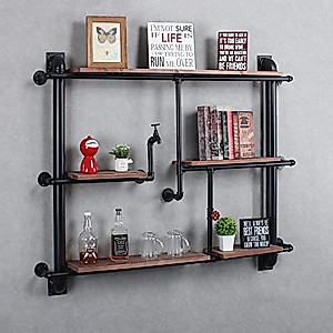 Industrial Pipe Shelving,Rustic Wooden&Metal Floating Shelves,Home Decor Shelves Wall Mount Display Racks,Decorative Accent Wall Book Shelf for Kitchen or Office Organizer,Grey