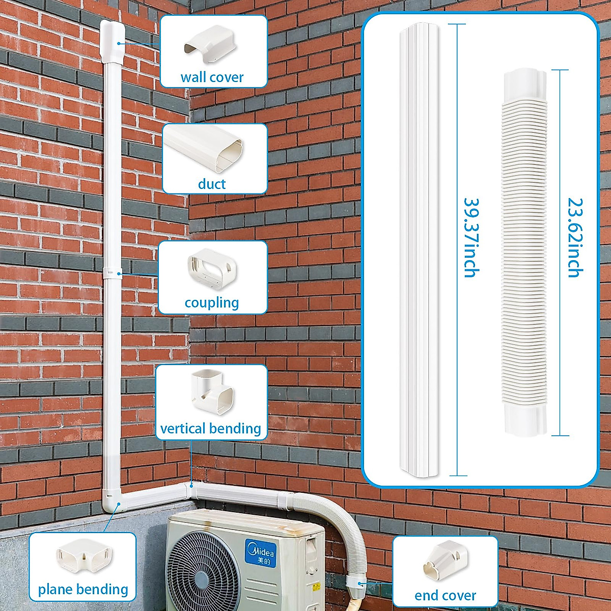 GUYAAC Mini Split Line Set Cover, Air Conditioner Decorative PVC Line Cover Kit, Suitable for Heat Pumps, 3-Inch W, 15Ft L