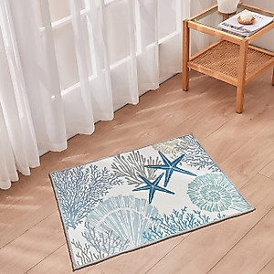 Tritard Coastal Area Rug 2x3 - Small Machine Washable Foldable Throw Rugs Non-Slip Beach Ocean Entryway Doormat Indoor Entrance Carpet for Kitchen Bathroom Laundry Bedroom Living Room, Blue