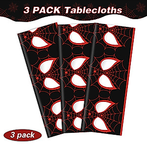 QICI 3PCS Black Spider Birthday Party Tablecloth 51.2 x 86.6 inch, Plastic Tablecloth Spider Party Table Cover for Kids Birthday Party Supplies Decorations