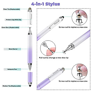 Penyeah Stylus Pen for iPad/iPhone/Android (4 in 1),Universal Touch Screen Disc Tip/Mesh & Rubber Tip Stylist Pen for All Capacitive Phones/Tablets/Laptops-Dream Purple