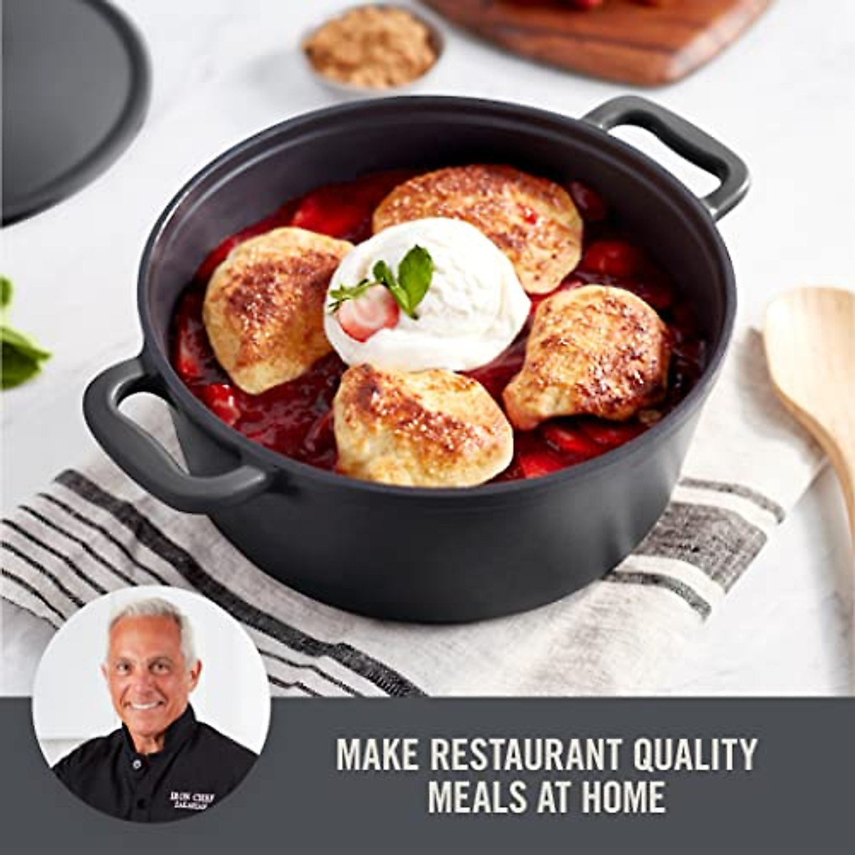 DASH Zakarian by DASH 4.5 Qt Nonstick Cast Iron Dutch Oven, Titanium Ceramic Nonstick Pot with Lid and Handles, Black