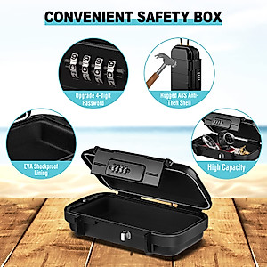 HUANLANG Portable Safe Lock Box with Combination Lock Mini Beach Travel Safe Waterproof Small Lockable Box with Removable Wire Rope Combination Safe Box for Dorm,Travel,Beach,Hotel,Car,Home,Office