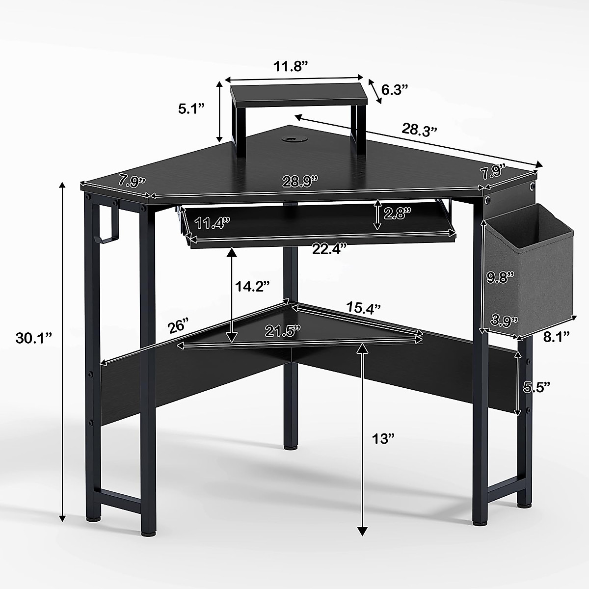 sogesfurniture Corner Desk Small Desk Corner Table for Small Space, Corner Computer Desk Writing Smooth Keyboard Tray & Shelves,Compact Home Office Triangle Table